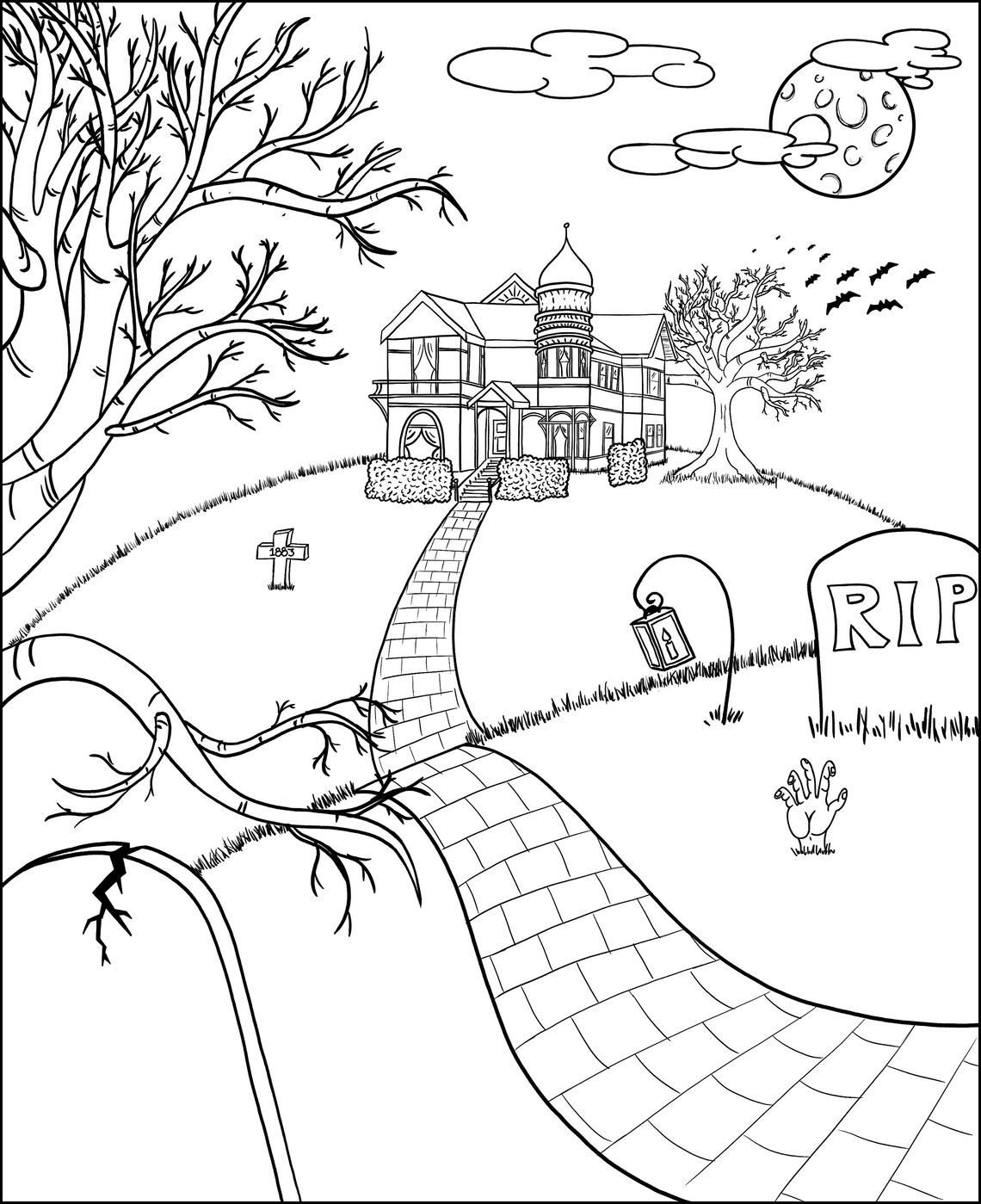 Haunted Coloring Page - Etsy