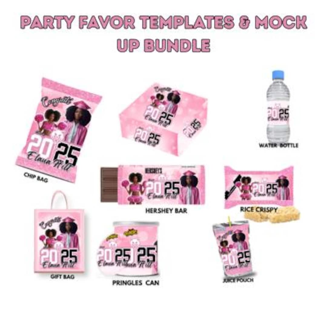 Pink Graduation Party Favor Templates, Editable Bundle (digital ...