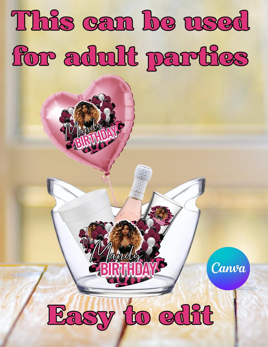 Editable Pink Leopard Birthday Party Bucket Set | 21st Birthday ...