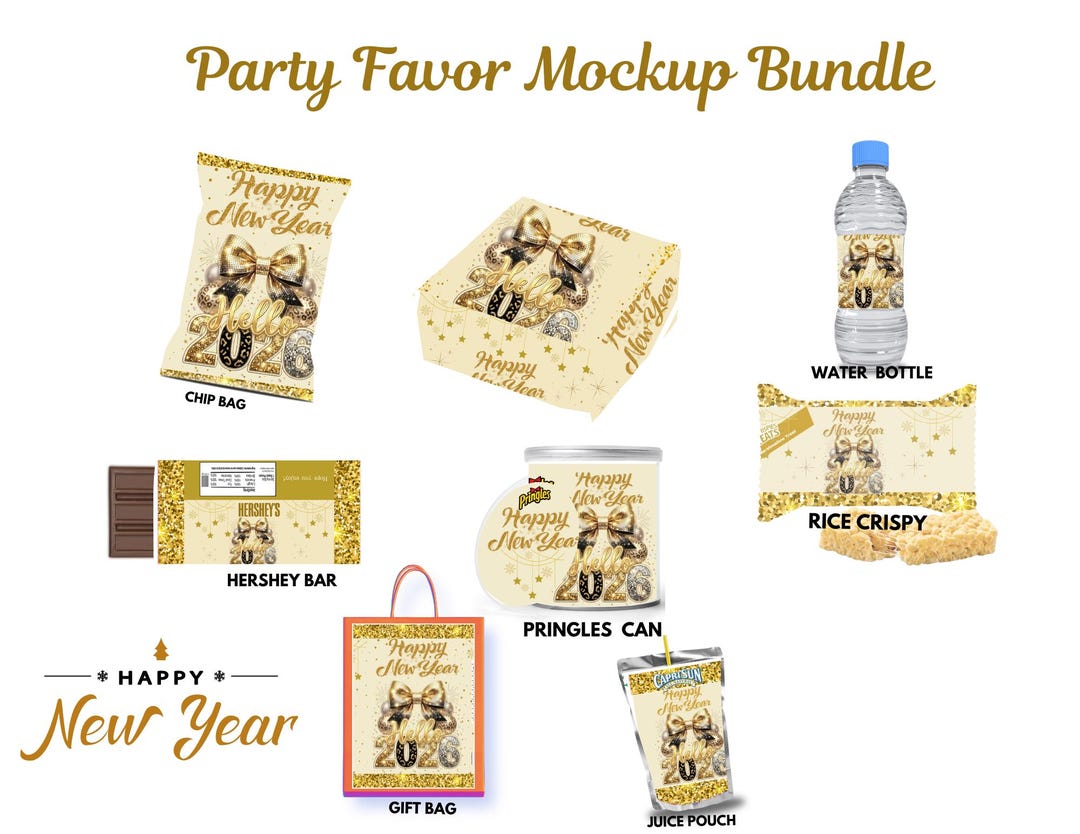 New Year Party Favor Template Bundle, Editable Canva Set, New Years ...