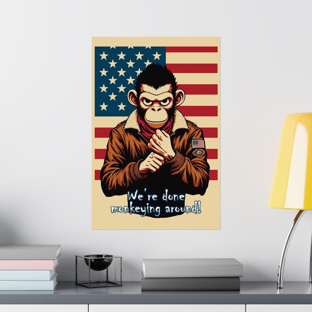 American Pride USA Flag Monkey Poster Wall Art Patriotic Decor - Etsy