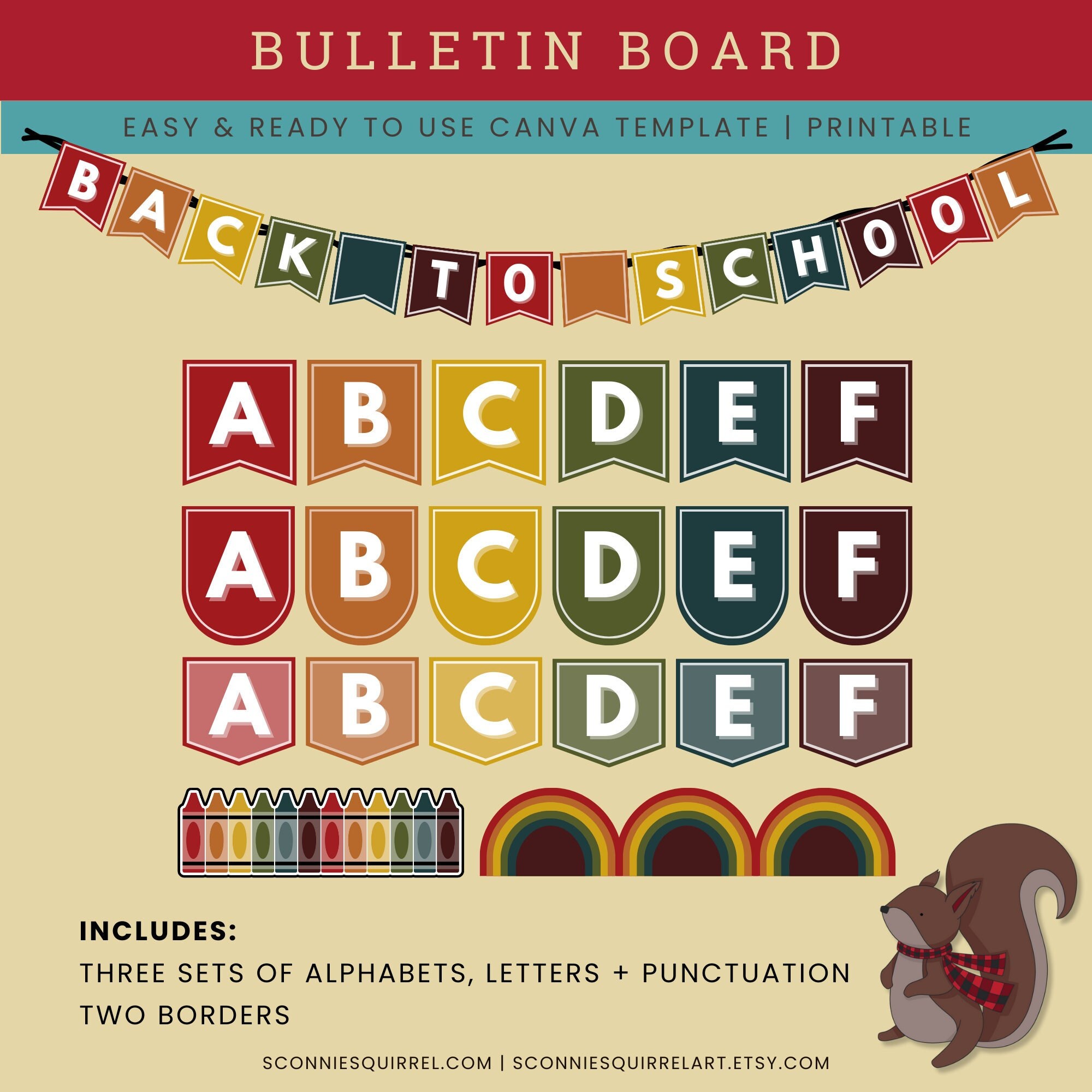 Modern Boho Rainbow Bulletin Board Letters and Border, Letter Banner ...