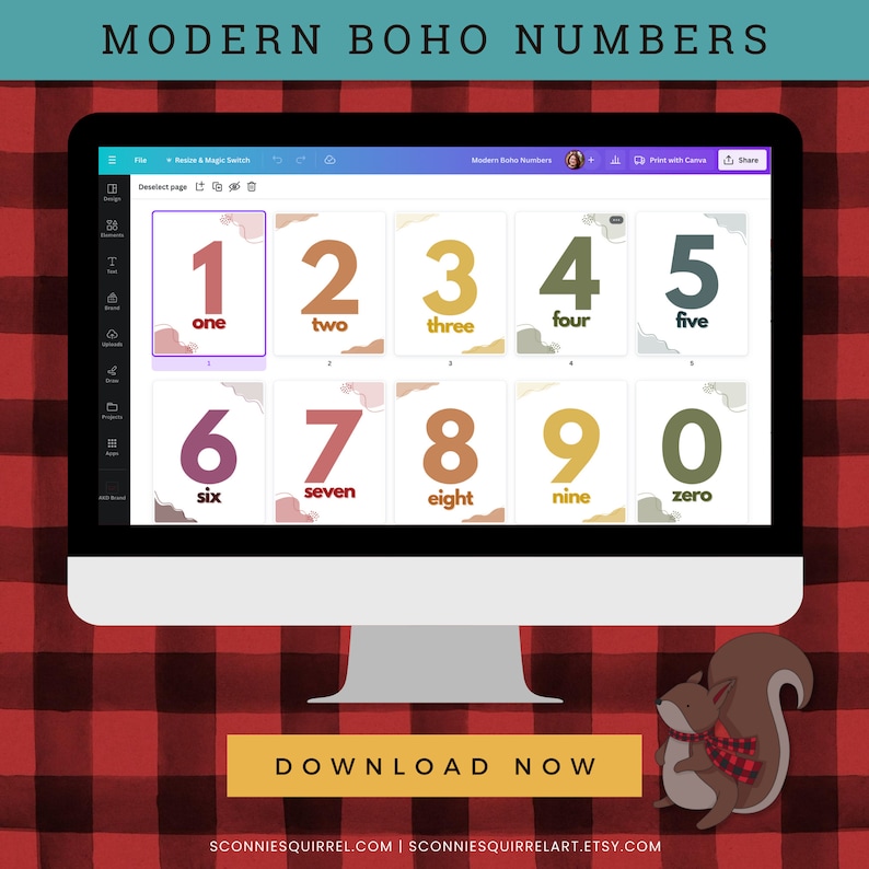 Modern Boho Number Printable Template, Classroom Decor Canva Template ...