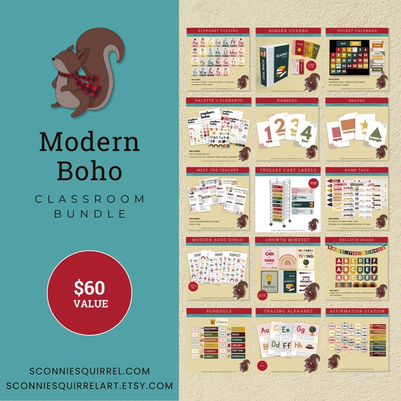 Modern Boho Classroom Decor Bundle, Teacher Printables, Canva Template ...
