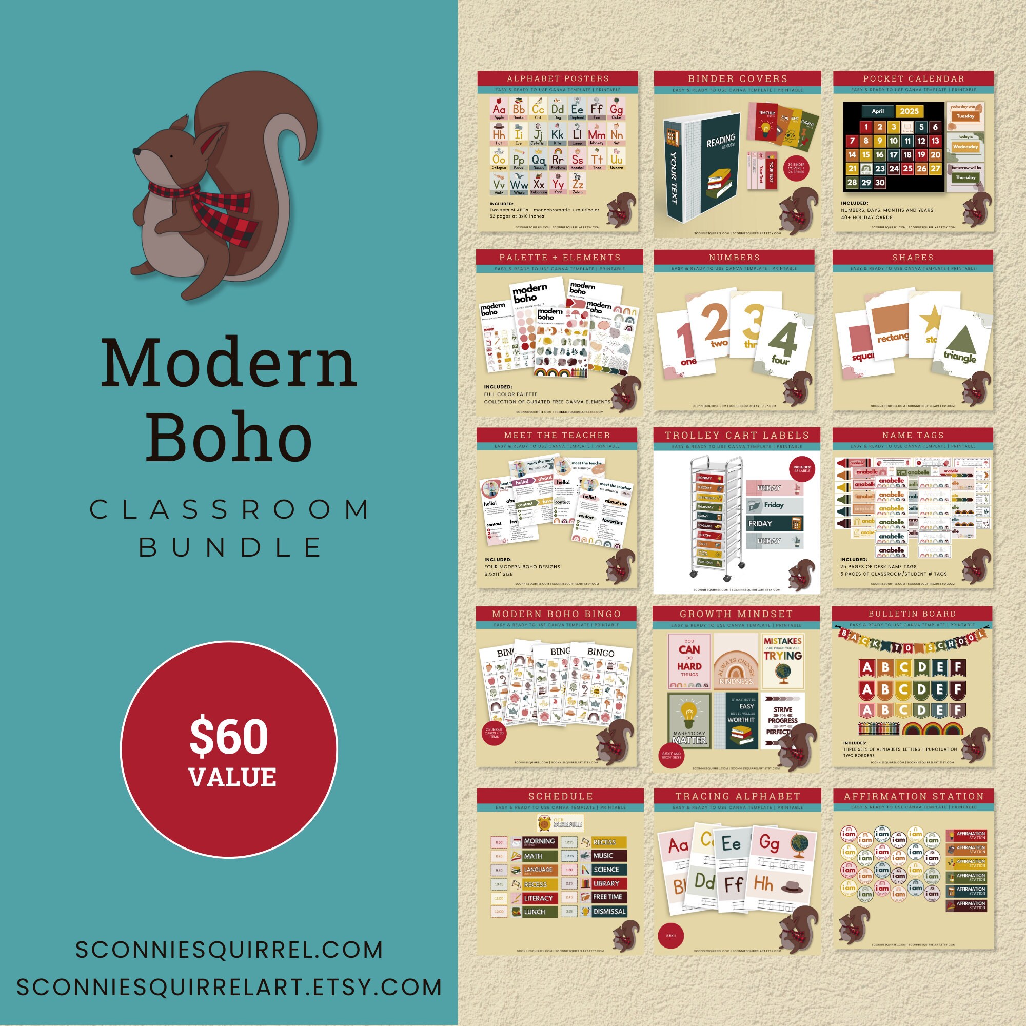 Modern Boho Classroom Decor Bundle, Teacher Printables, Canva Template ...