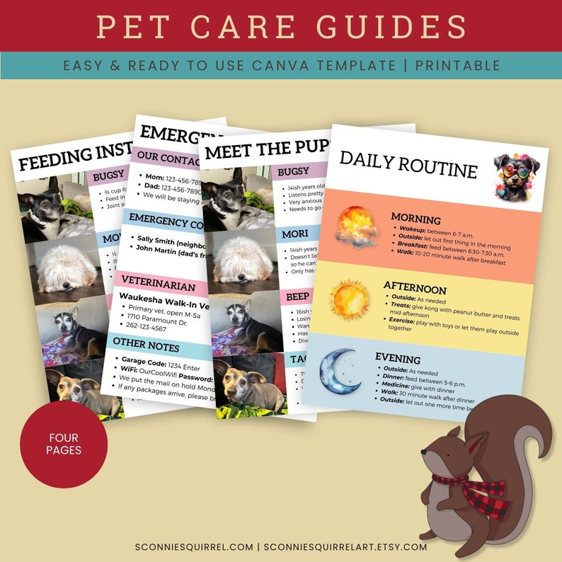 Pet Care Instructions Printable Template, Pet Sitter Information, Dog ...