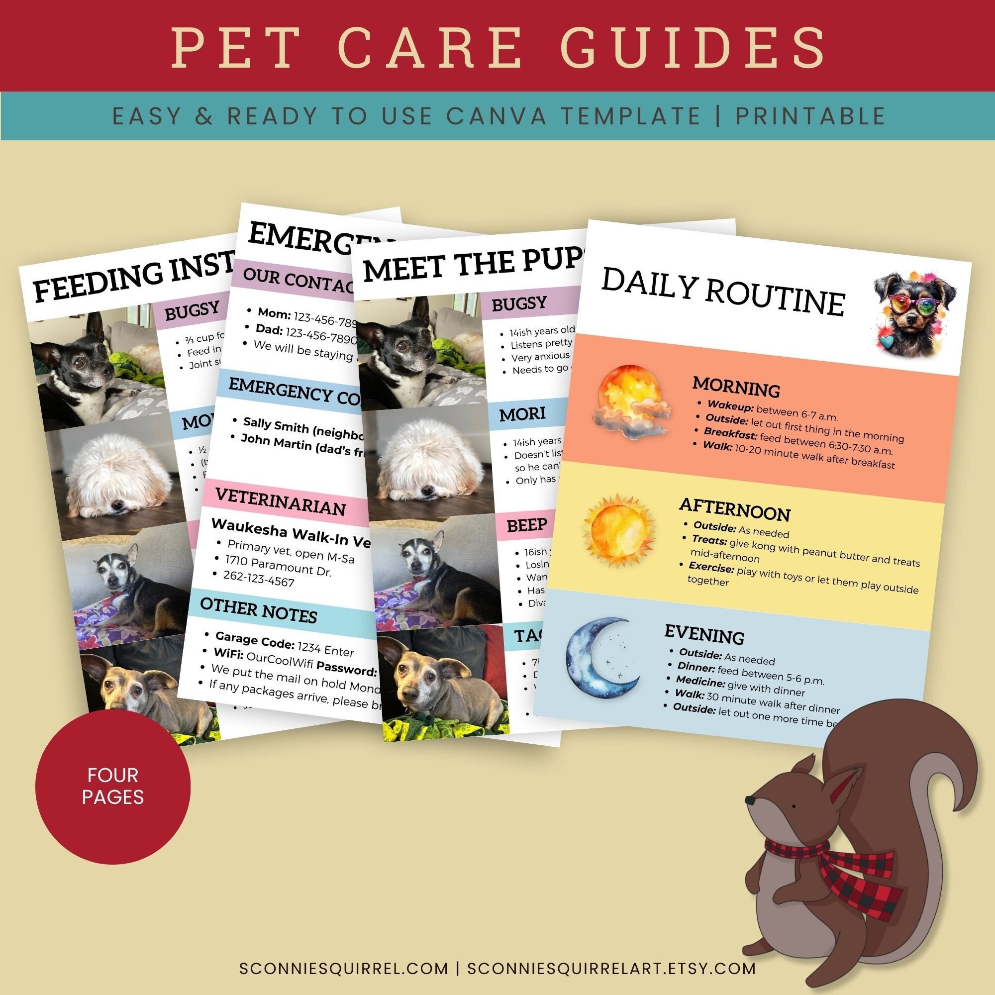 Pet Care Instructions Printable Template, Pet Sitter Information, Dog ...