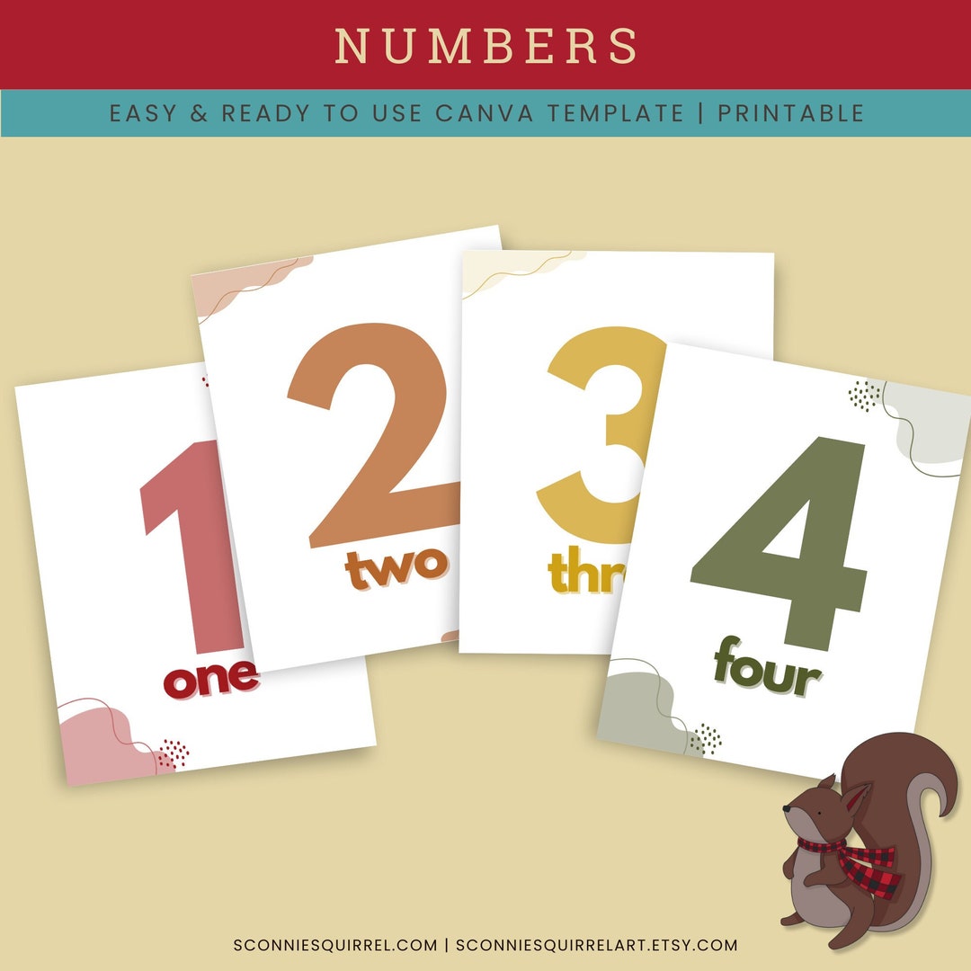 Modern Boho Number Printable Template, Classroom Decor Canva Template ...