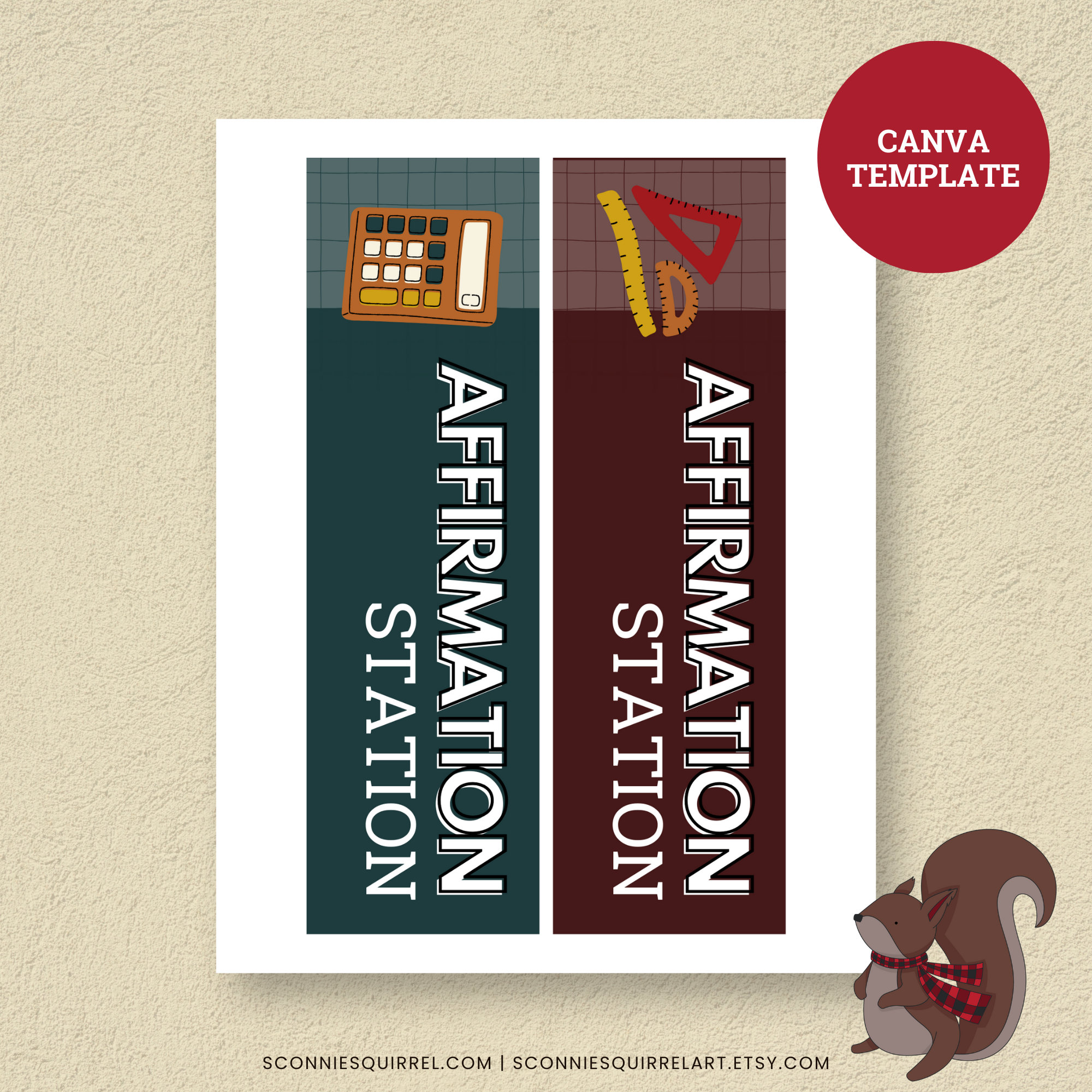 Modern Boho Rainbow Affirmation Station, Canva Template Printable ...