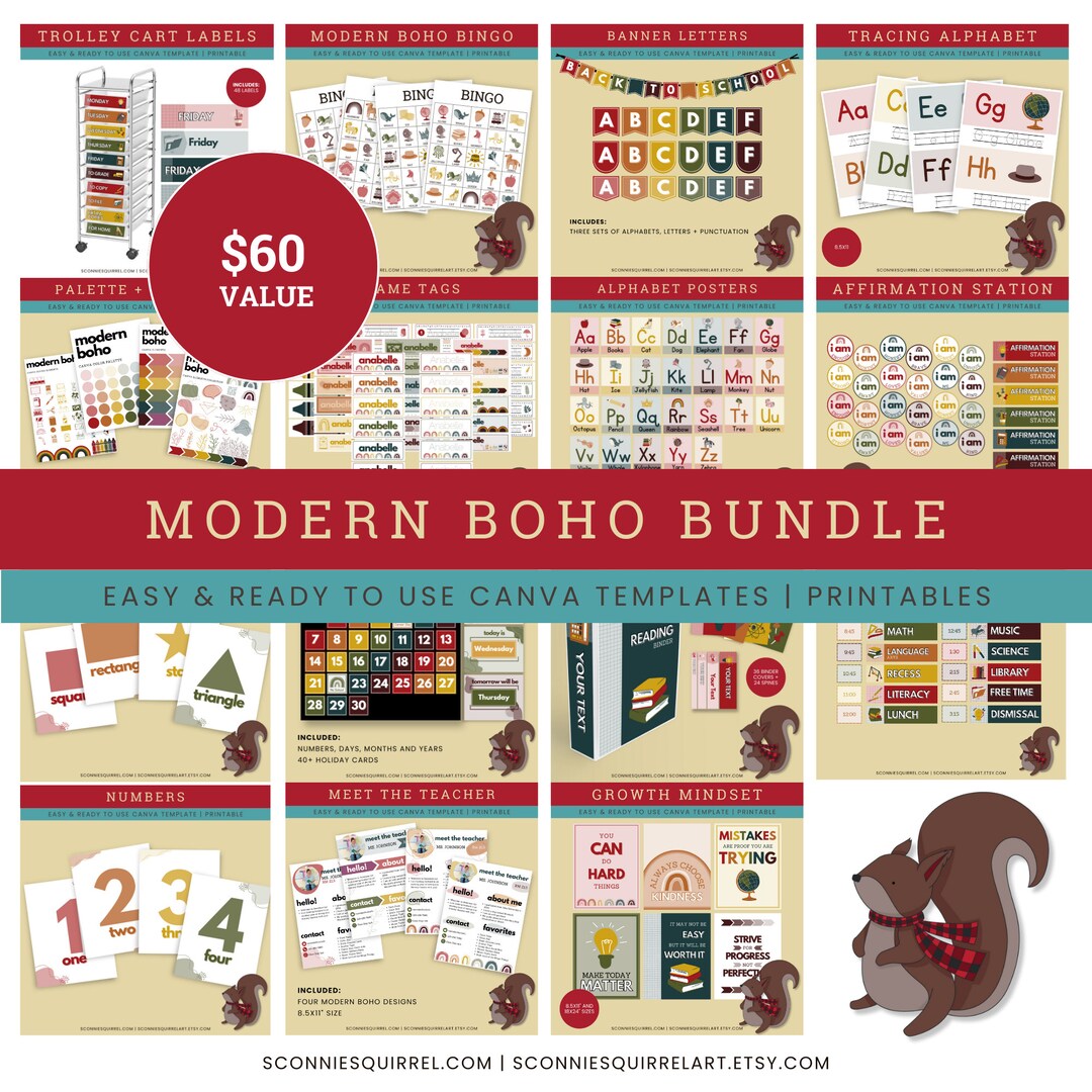 Modern Boho Classroom Decor Bundle, Teacher Printables, Canva Template ...