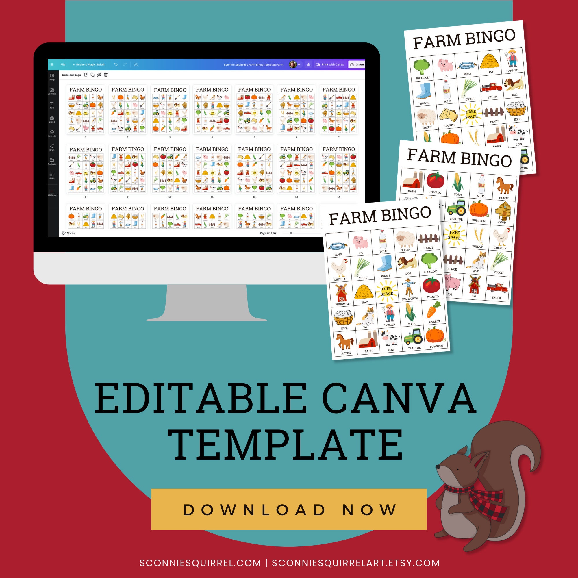 Farm Bingo Canva Template Printable, Farming and Farm Animal Bingo ...