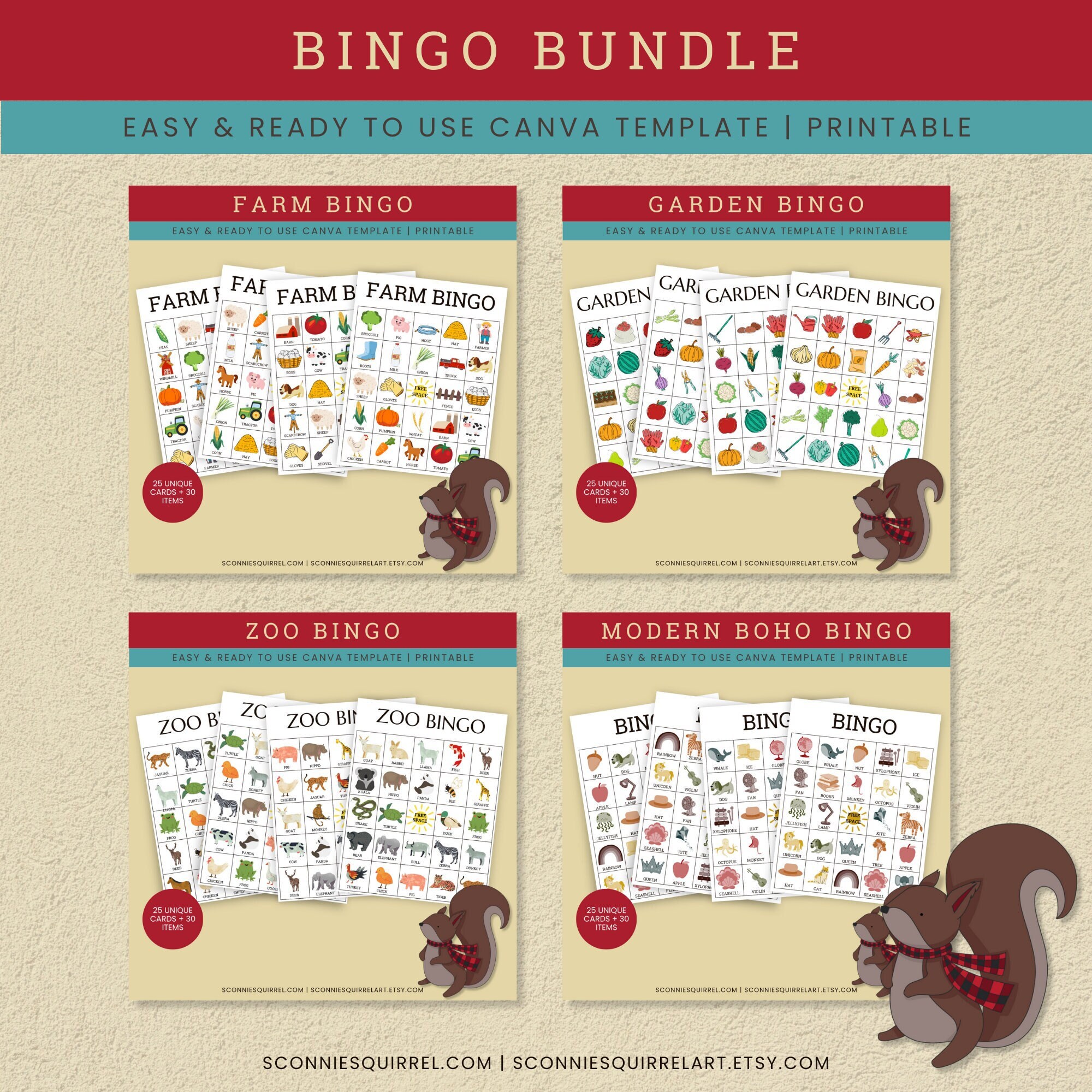 Bingo Sheets Bundle, Canva Template Printable, Classroom Bingo Sheets ...