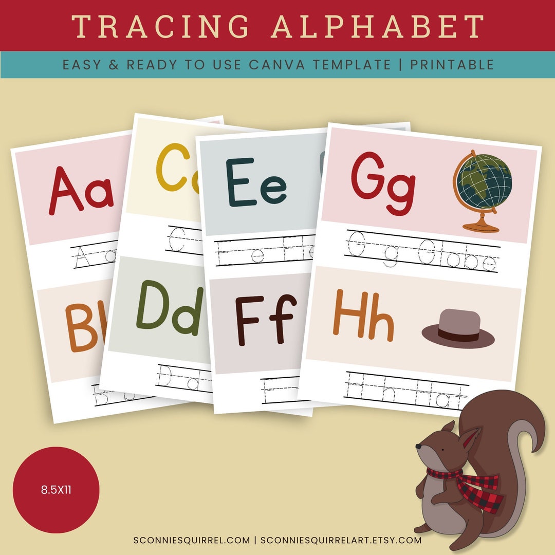 Modern Boho Tracing Alphabet Worksheets, Canva Template Printable ...