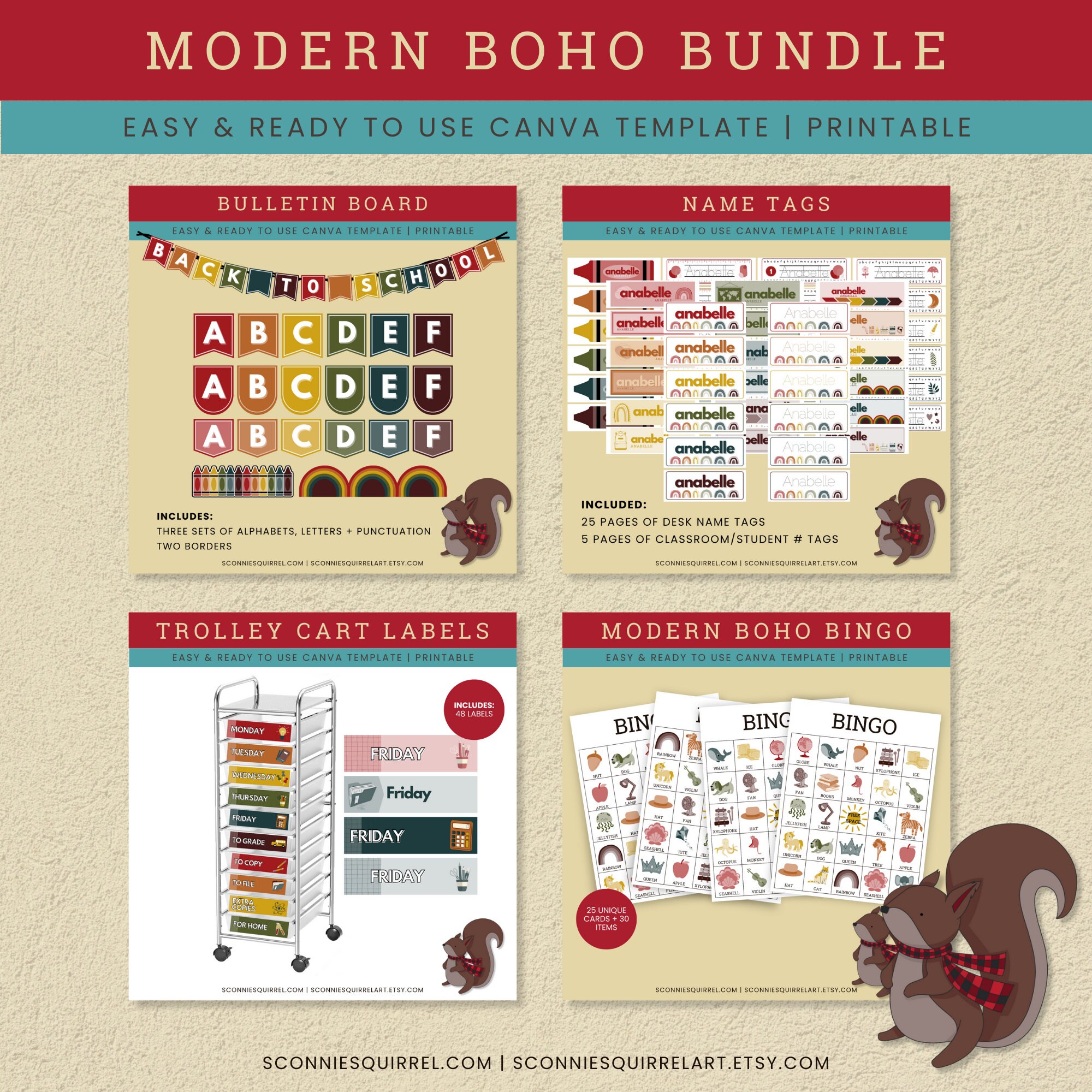 Modern Boho Classroom Decor Bundle, Teacher Printables, Canva Template ...