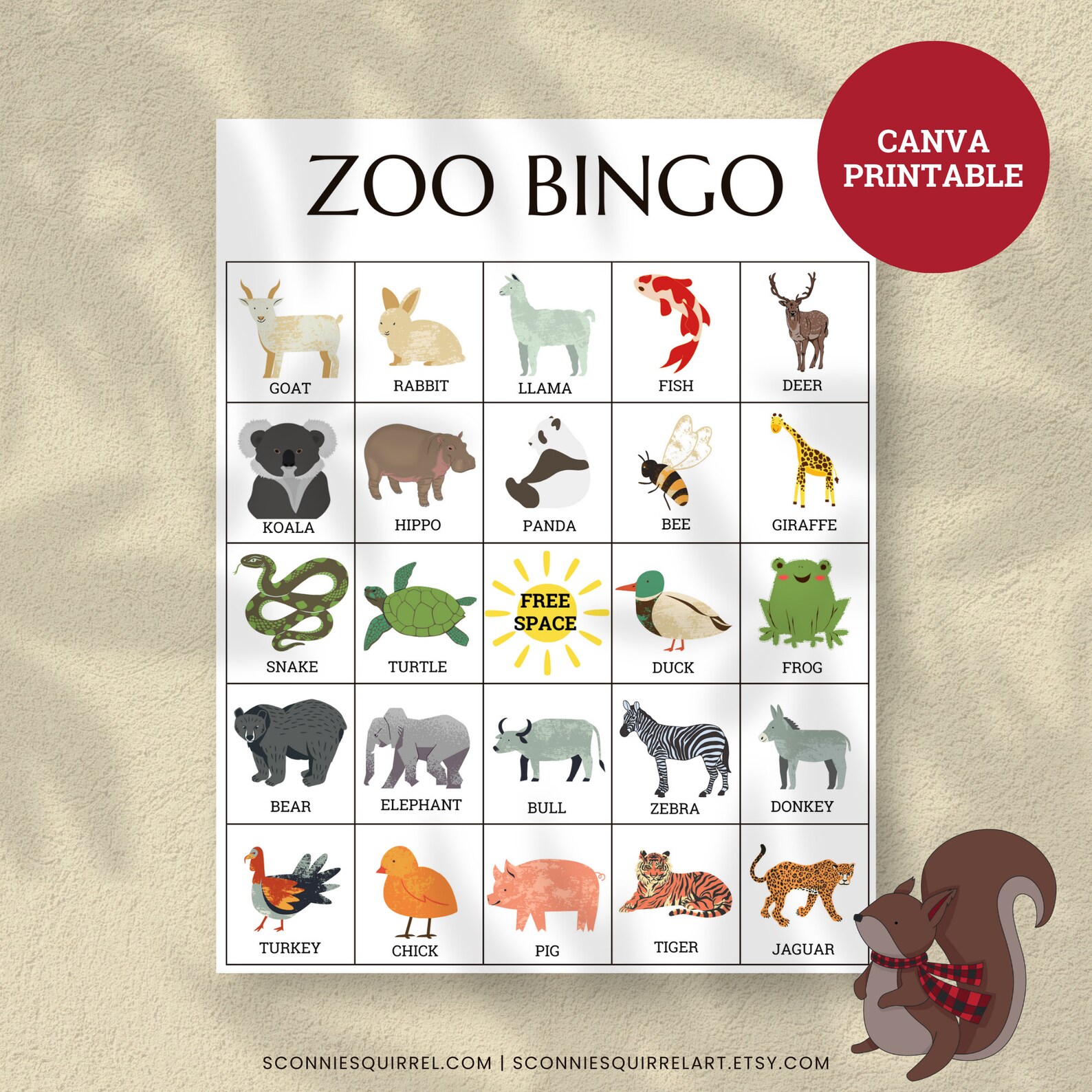 Zoo Animal Bingo Canva Template Printable, Zoo Animal Bingo Sheets - Etsy