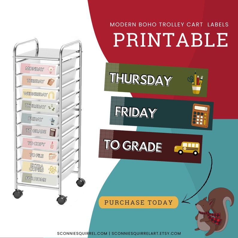 Modern Boho Trolley Cart Labels Canva Template Printable, Classroom ...