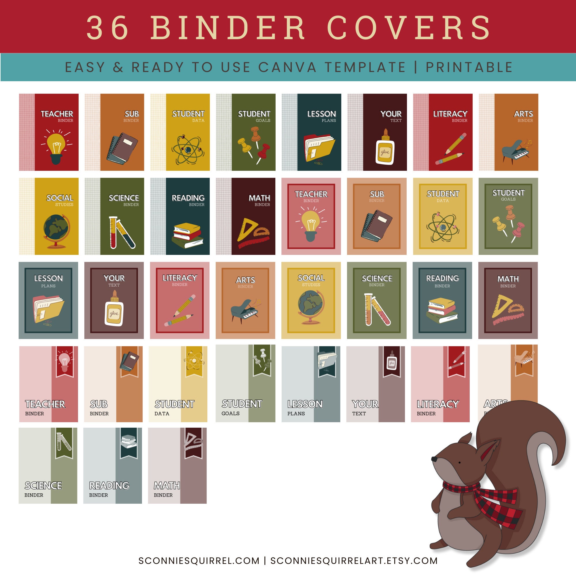 Modern Boho Binder Cover Spine Templates for Teachers, Canva Template ...