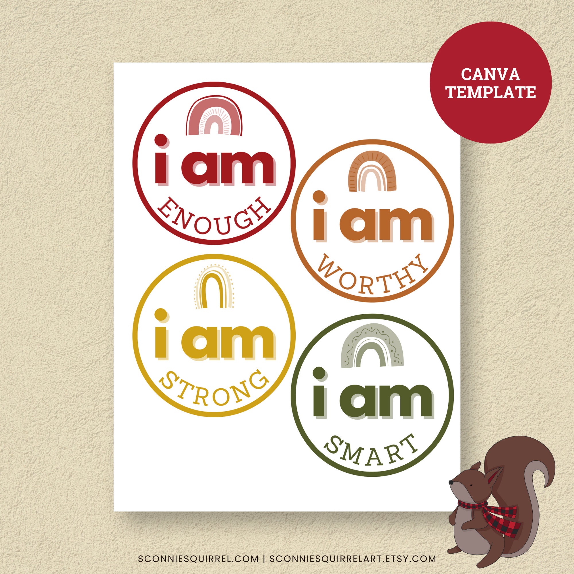 Modern Boho Rainbow Affirmation Station, Canva Template Printable ...