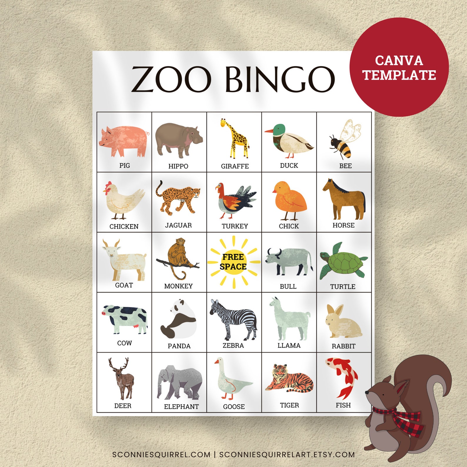 Zoo Animal Bingo Canva Template Printable, Zoo Animal Bingo Sheets - Etsy