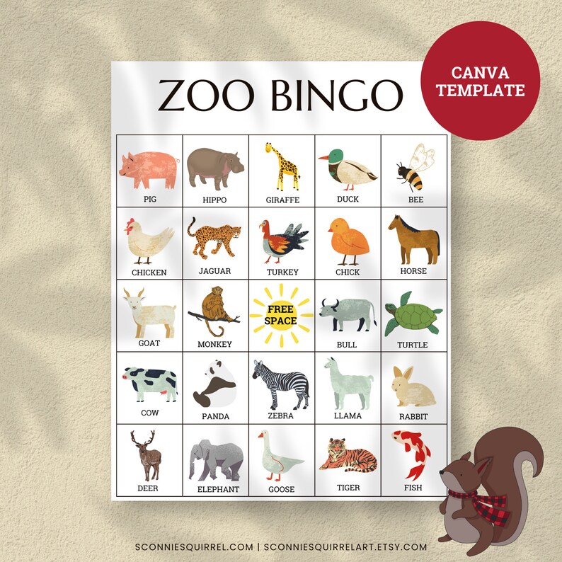 Zoo Animal Bingo Canva Template Printable, Zoo Animal Bingo Sheets - Etsy