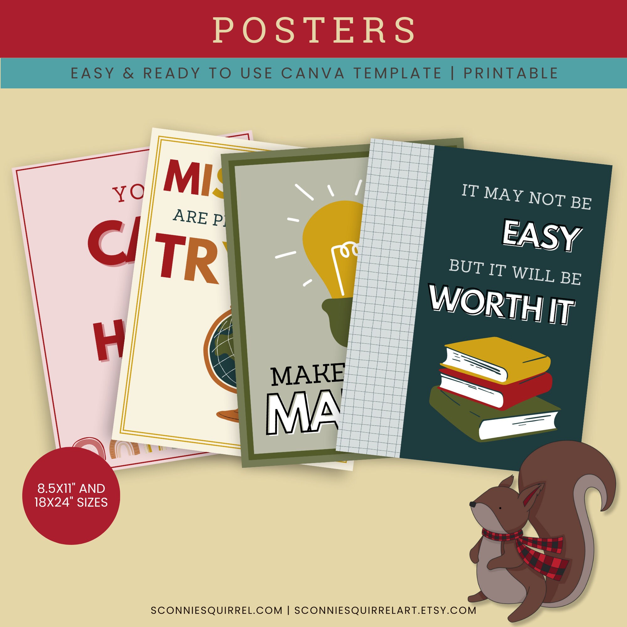 Growth Mindset Posters, Canva Template Printable, Classroom ...