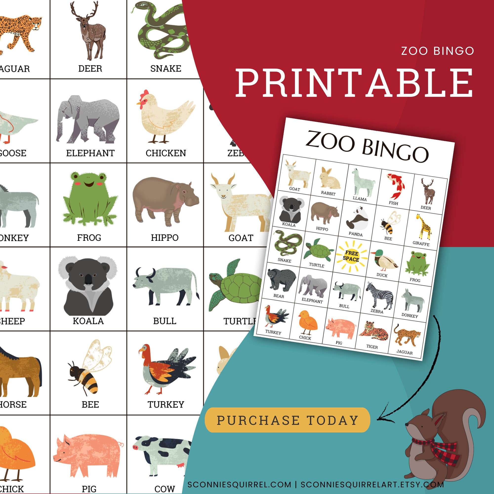 Zoo Animal Bingo Canva Template Printable, Zoo Animal Bingo Sheets - Etsy