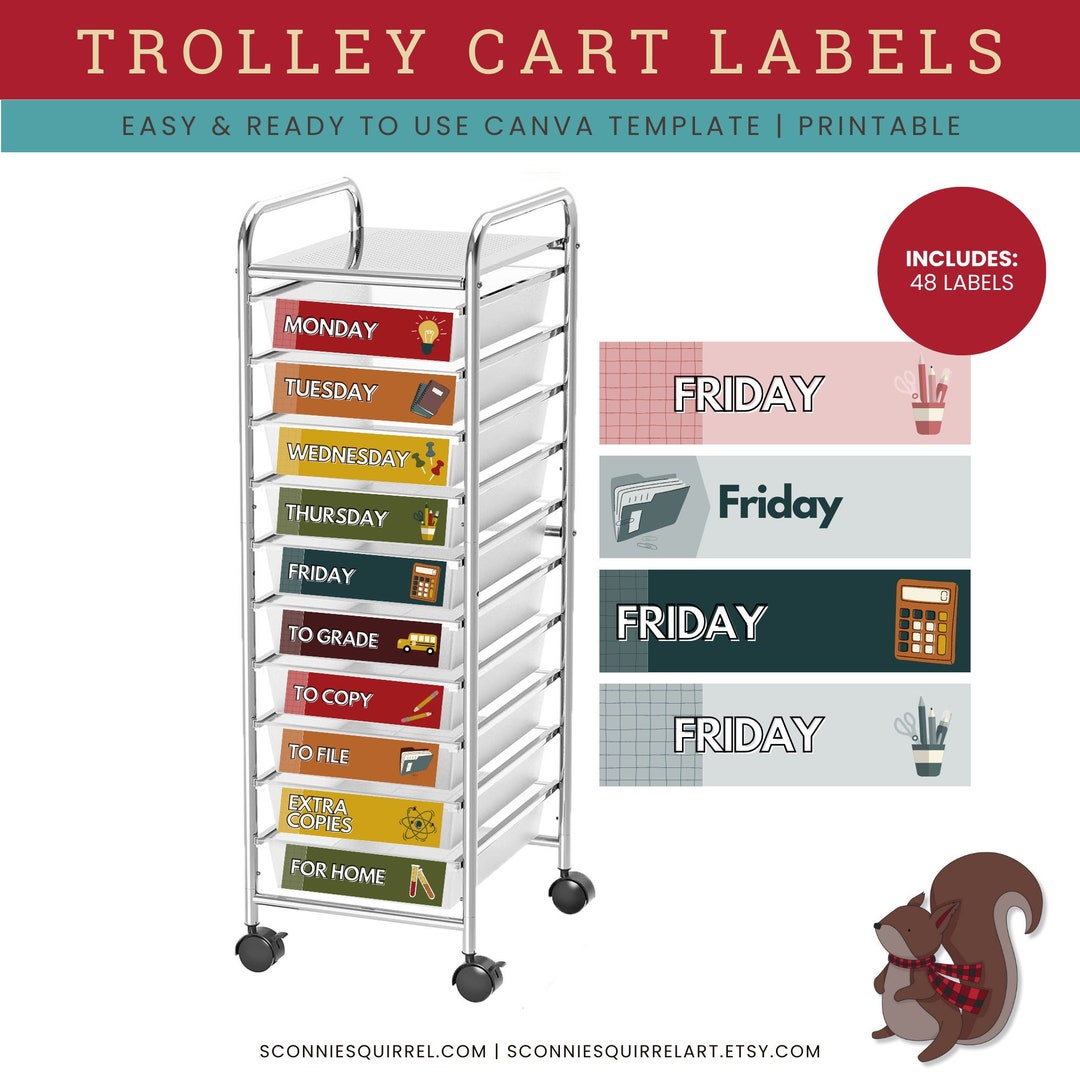 Modern Boho Trolley Cart Labels Canva Template Printable, Classroom ...