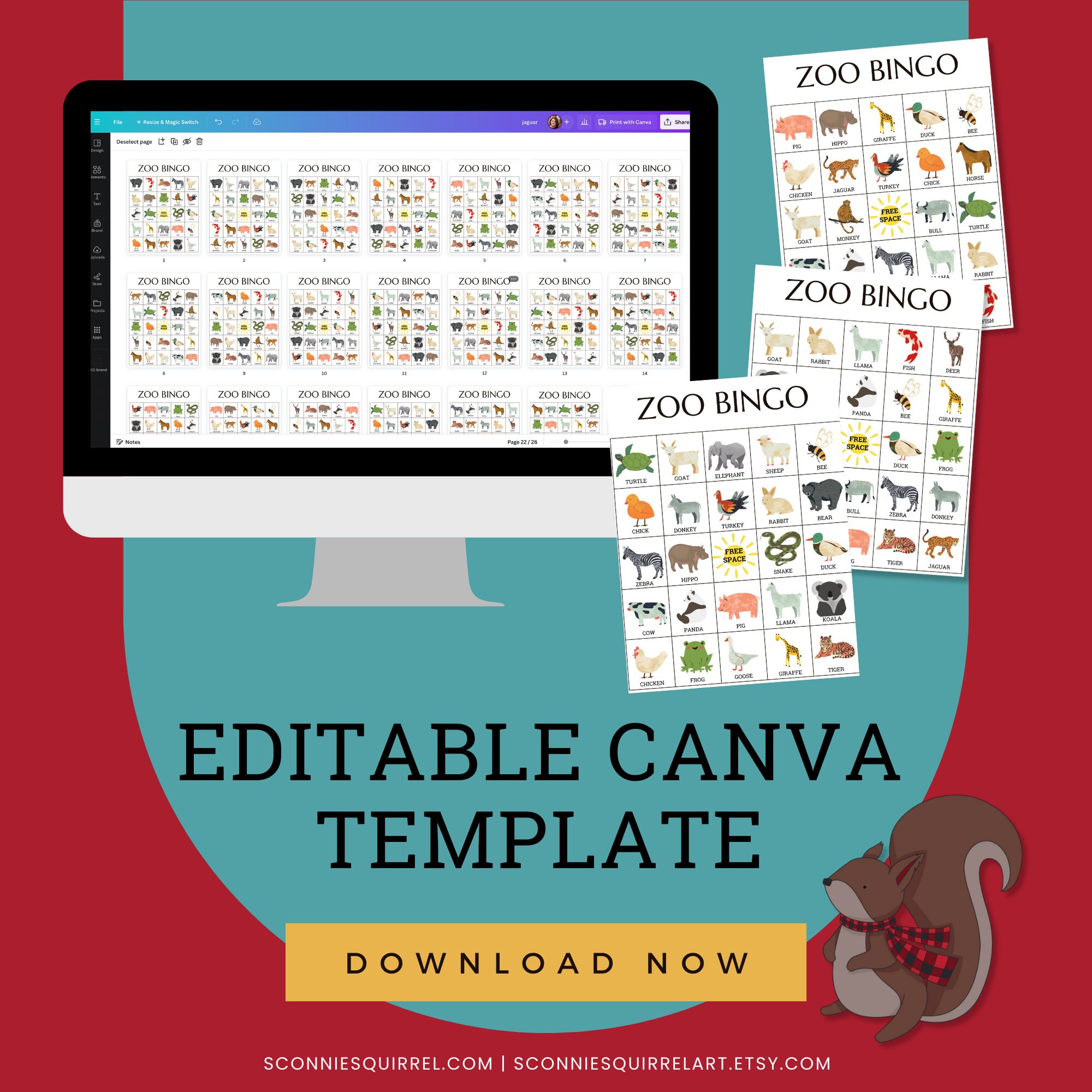 Zoo Animal Bingo Canva Template Printable, Zoo Animal Bingo Sheets - Etsy