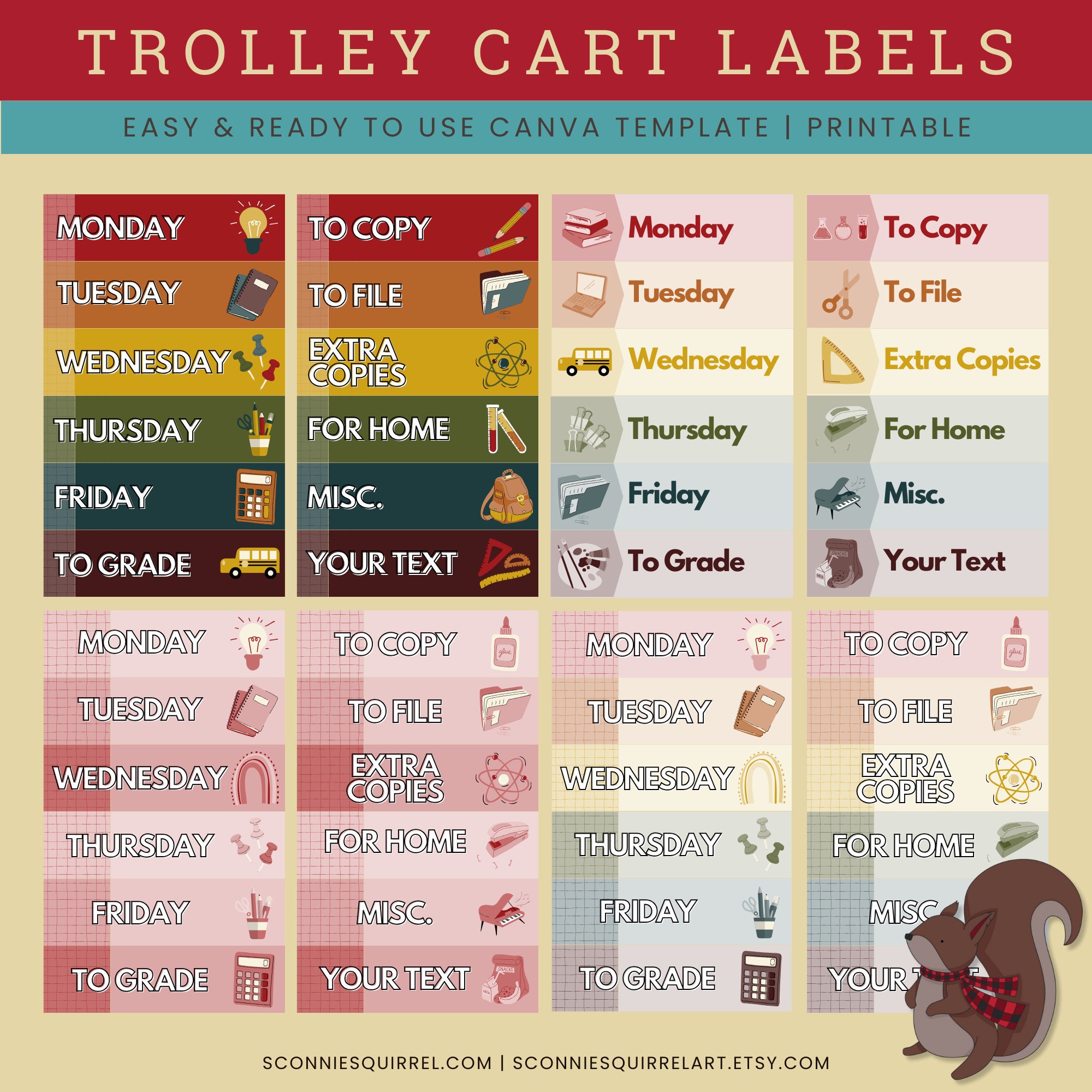 Modern Boho Trolley Cart Labels Canva Template Printable, Classroom ...