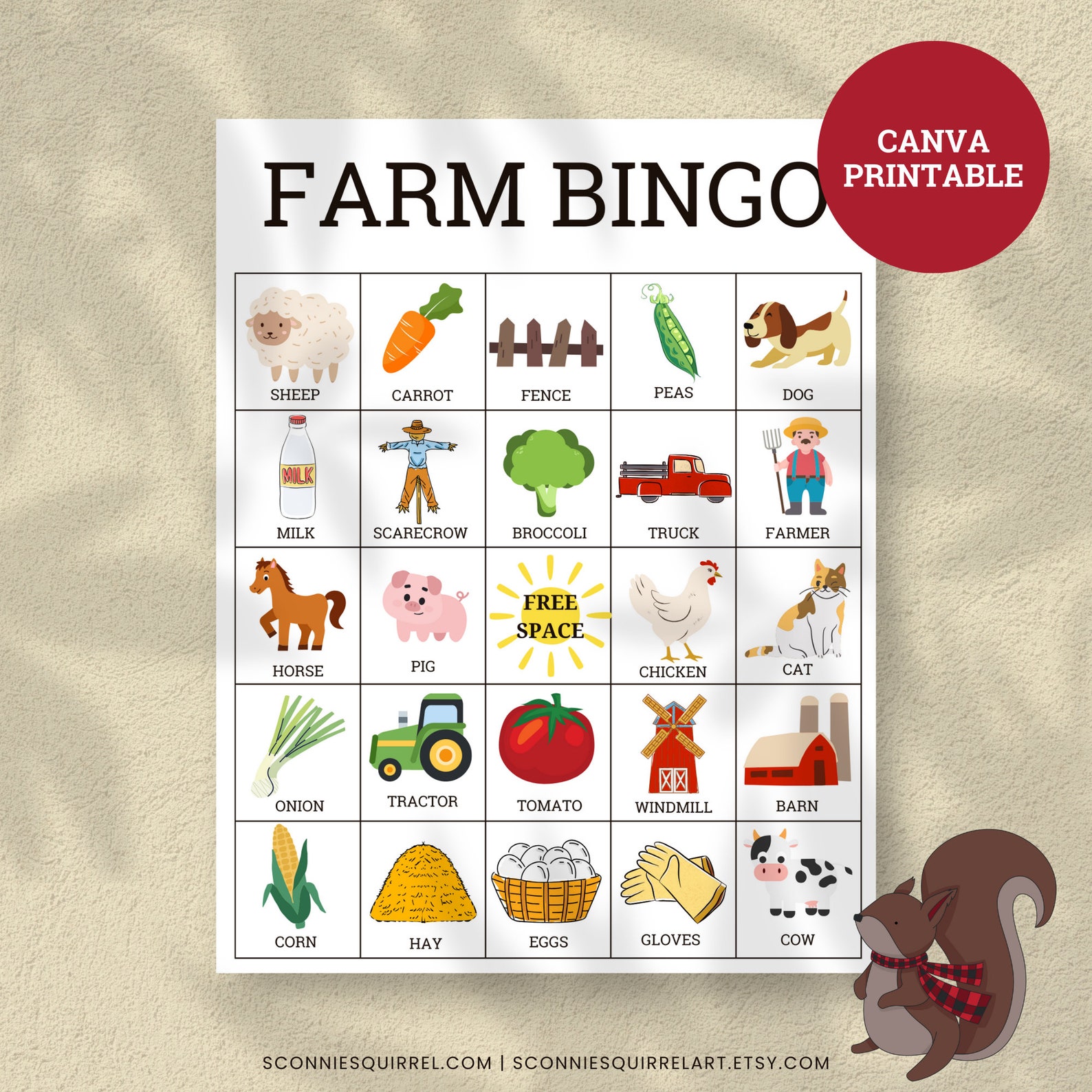 Farm Bingo Canva Template Printable, Farming and Farm Animal Bingo ...