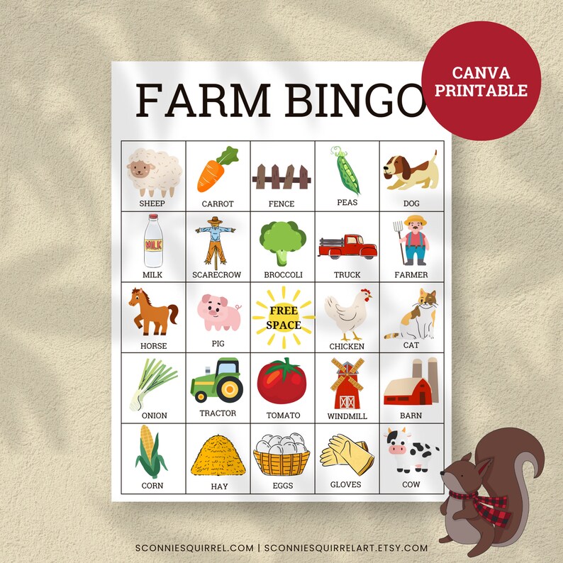 Farm Bingo Canva Template Printable, Farming and Farm Animal Bingo ...