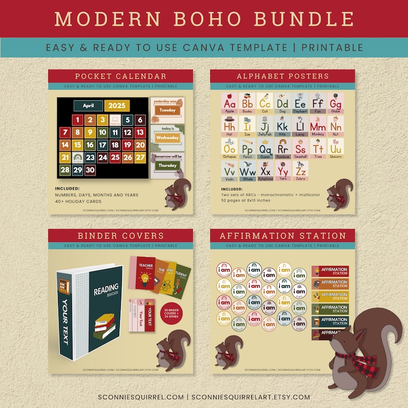 Modern Boho Classroom Decor Bundle, Teacher Printables, Canva Template ...