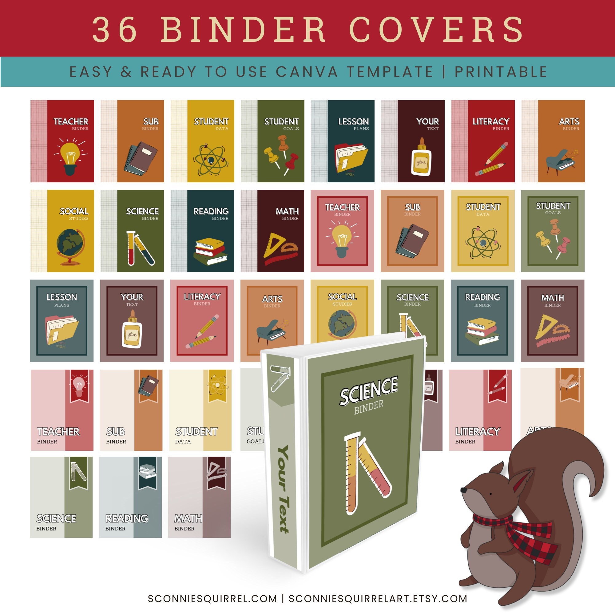 Modern Boho Binder Cover + Spine Templates for Teachers, Canva Template ...