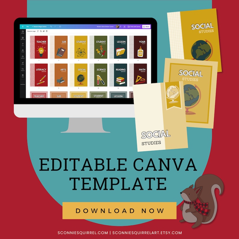 Modern Boho Binder Cover Spine Templates for Teachers, Canva Template ...