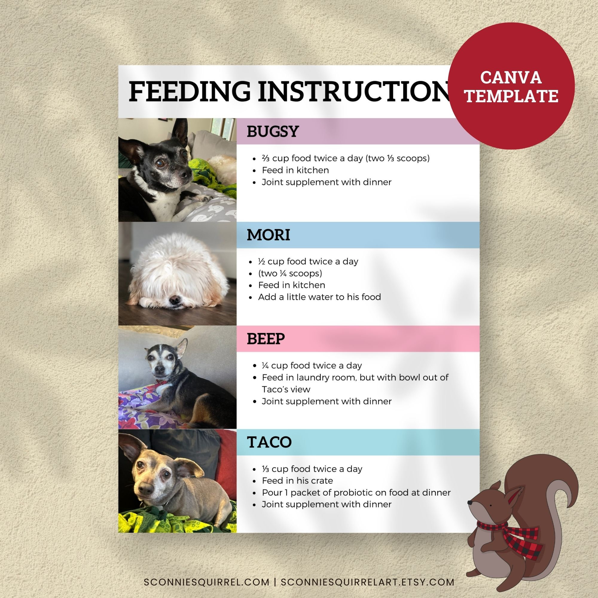 Pet Care Instructions Printable Template, Pet Sitter Information, Dog ...