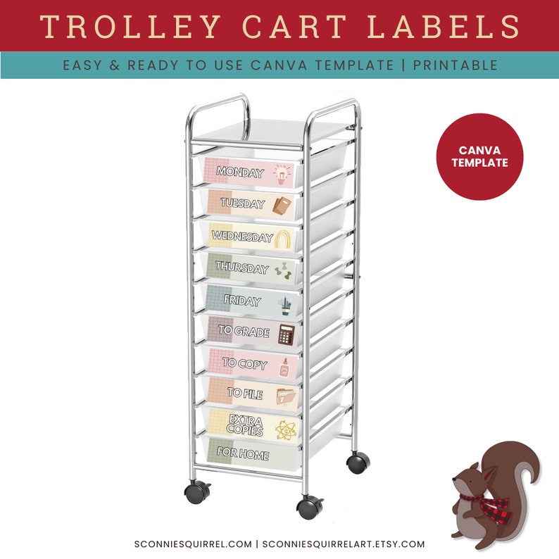 Modern Boho Trolley Cart Labels Canva Template Printable, Classroom ...