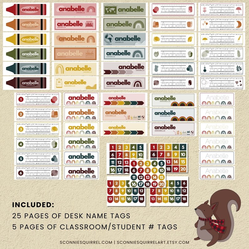 Modern Boho Desk Name Tags + Number Tags for Classroom Organization ...