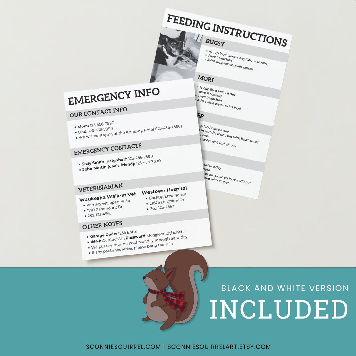 Pet Care Instructions Printable Template, Pet Sitter Information, Dog ...
