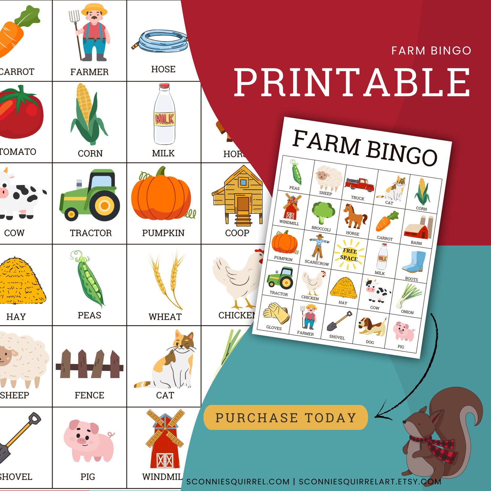 Farm Bingo Canva Template Printable, Farming and Farm Animal Bingo ...