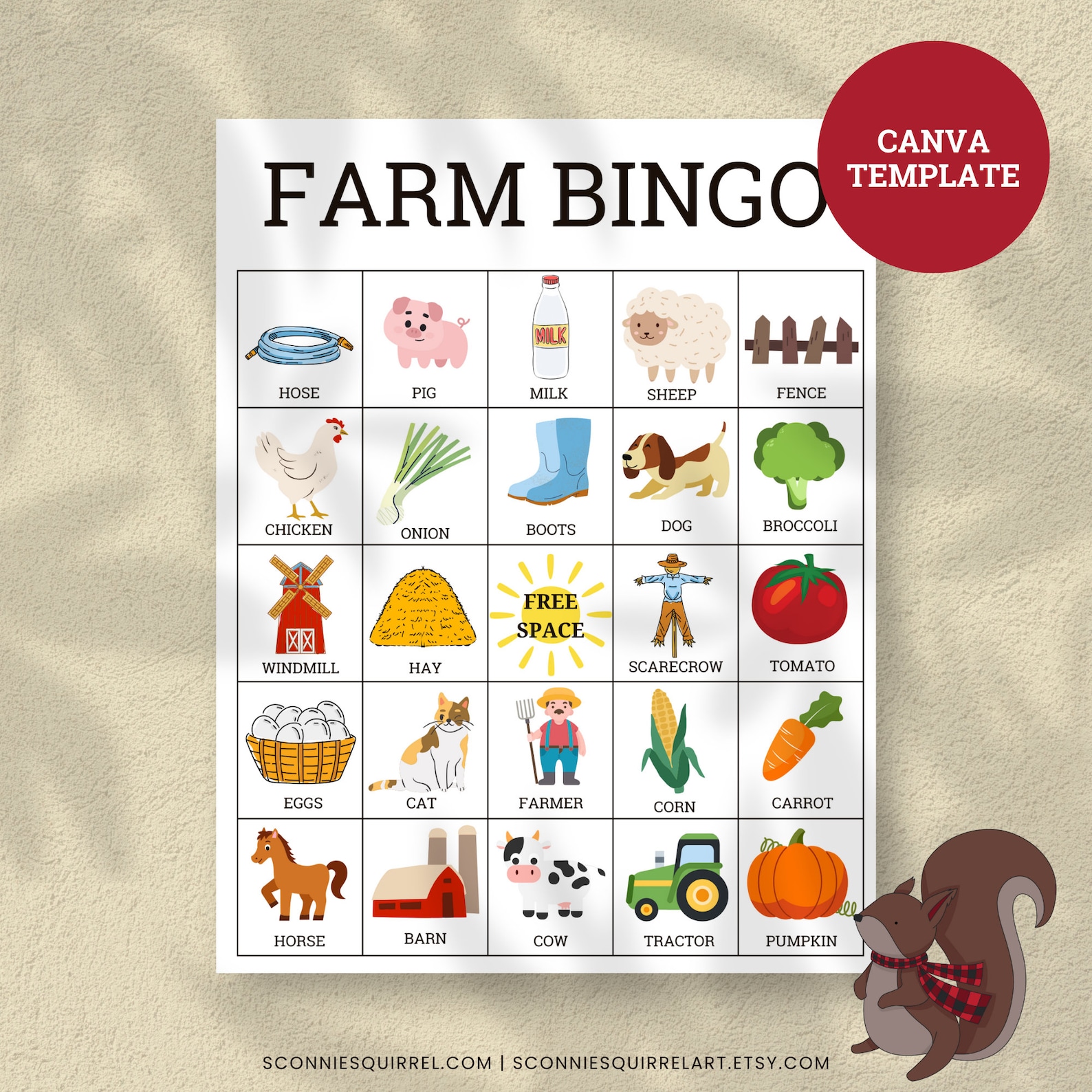 Farm Bingo Canva Template Printable, Farming and Farm Animal Bingo ...