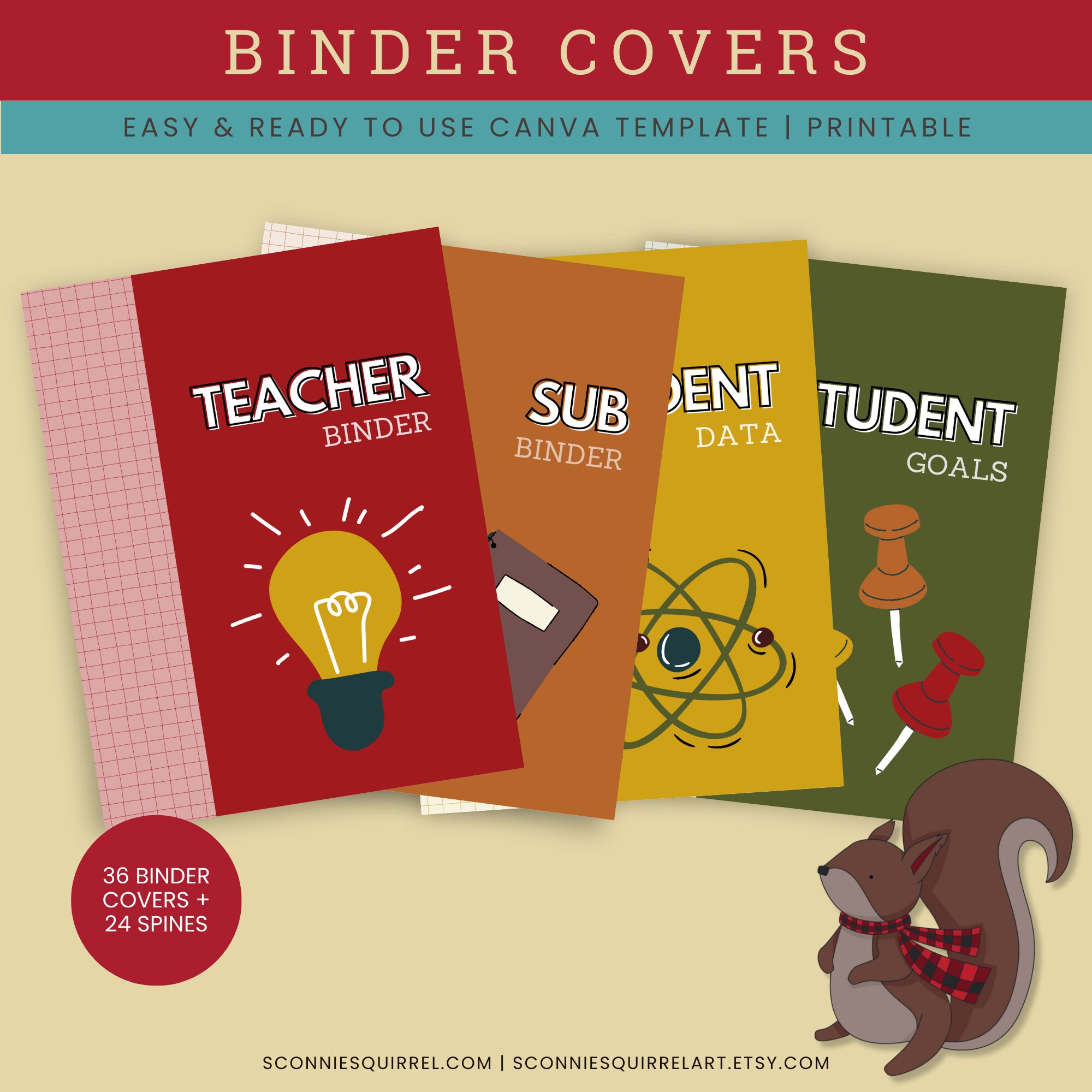 Modern Boho Binder Cover Spine Templates for Teachers, Canva Template ...