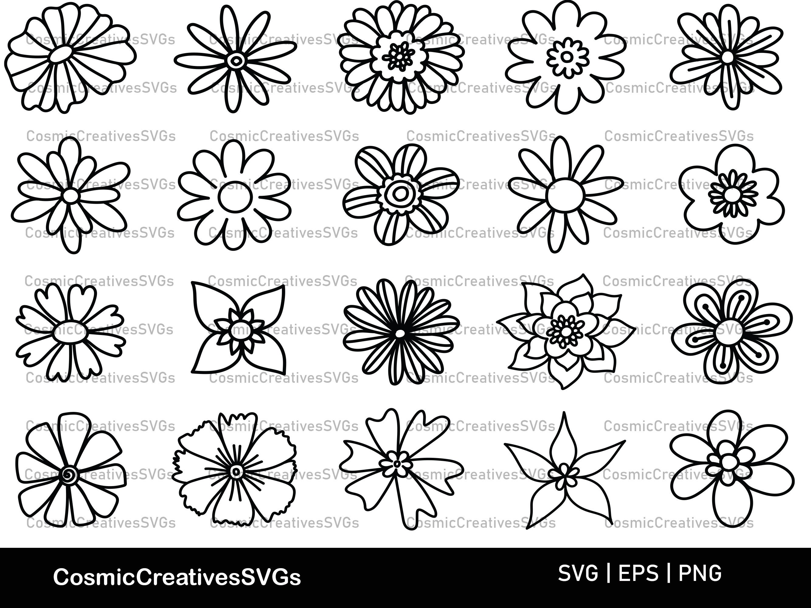 Flower Svg Bundle Floral Hand Draw Png - Etsy