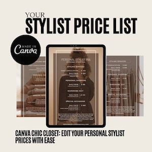 Printable Stylist Fashion Price List Kit Template Bundle for Canva ...