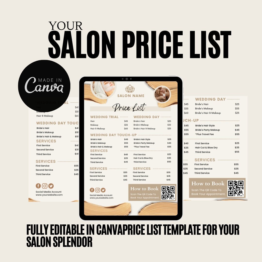 Printable Salon Price List Template Bundle for Canva Editable Beauty ...