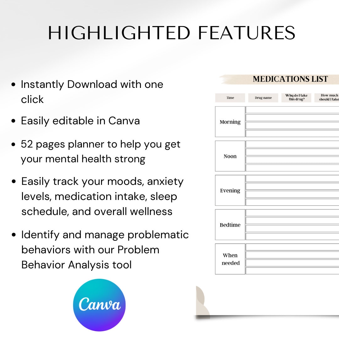 Mental Health Planner Printable Digital Self Care Journal Mindfulness ...