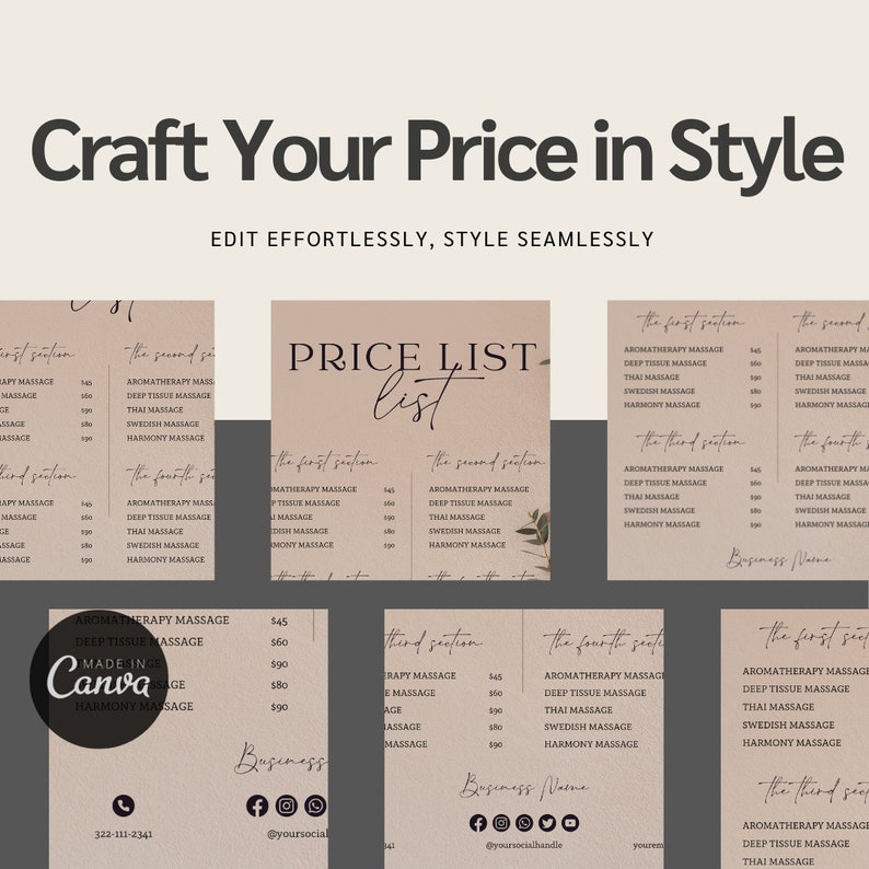 Printable Massage Therapist Price List Template Bundle for Canva ...