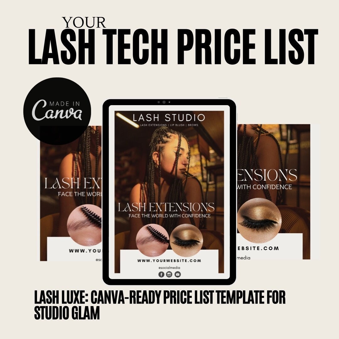 Printable Lash Technician Price List Kit Template Bundle for Canva ...