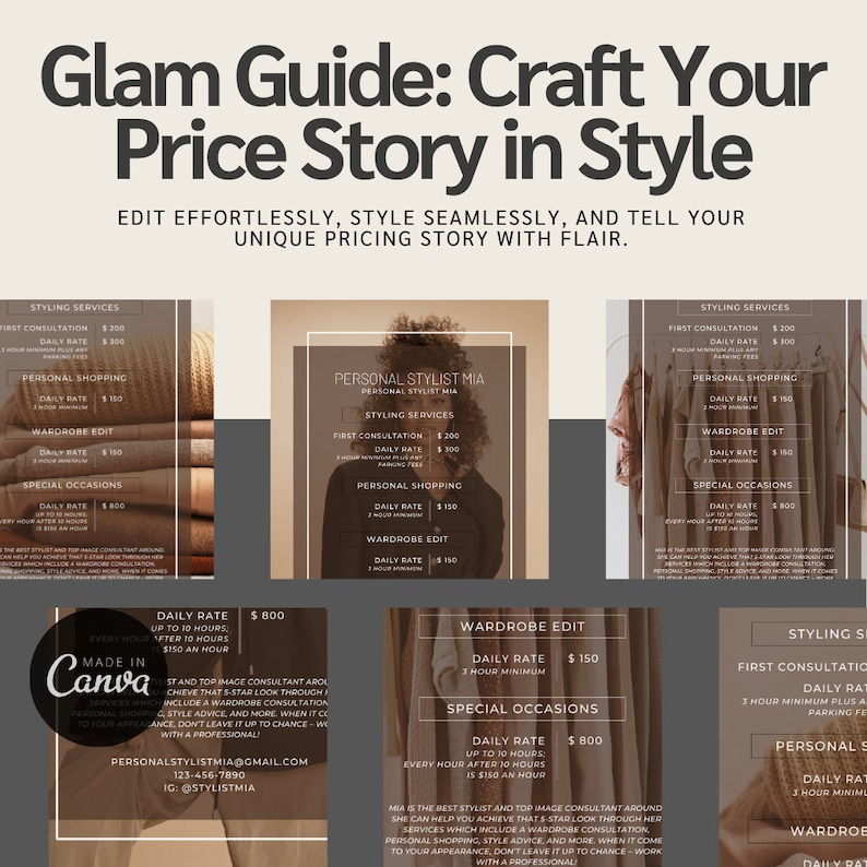 Printable Stylist Fashion Price List Kit Template Bundle for Canva ...