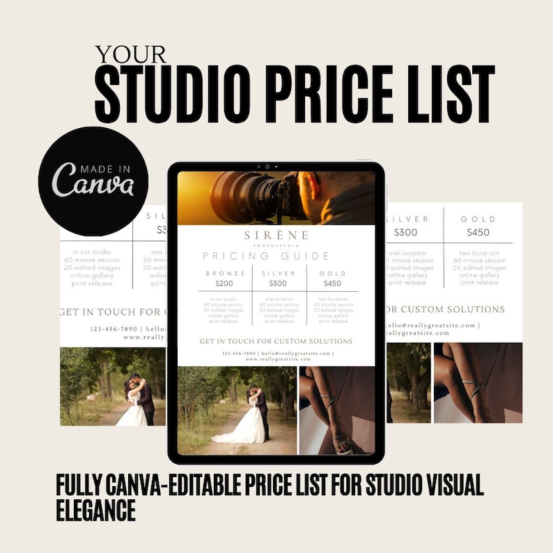 Printable Photography Price List Template Bundle for Canva Full ...
