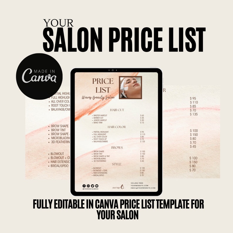 Printable Salon Price List Template Bundle for Canva Editable Beauty ...